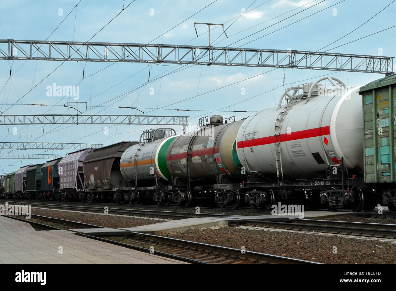 Cargo train in sorting freight railway station, Intermodal rail freight ...