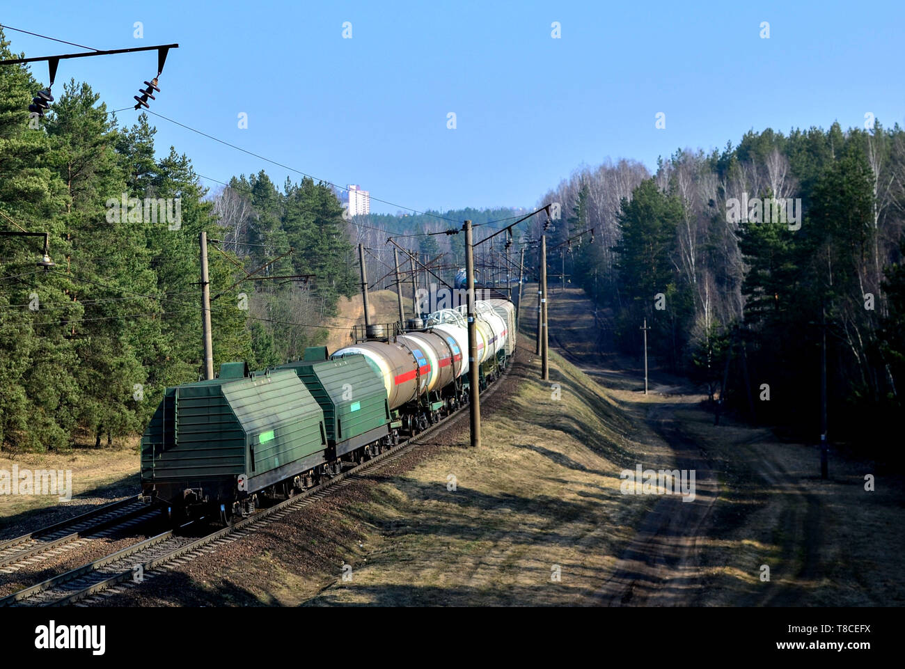 Freight train with cargo wagons. Logistics of rail freight Stock Photo ...