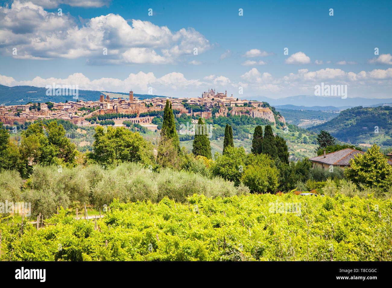 Beautiful view scenic Tuscany countryside with of the old town of ...