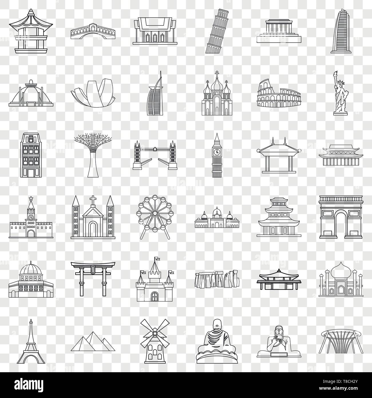 Famous place icons set, outline style Stock Vector Image & Art - Alamy