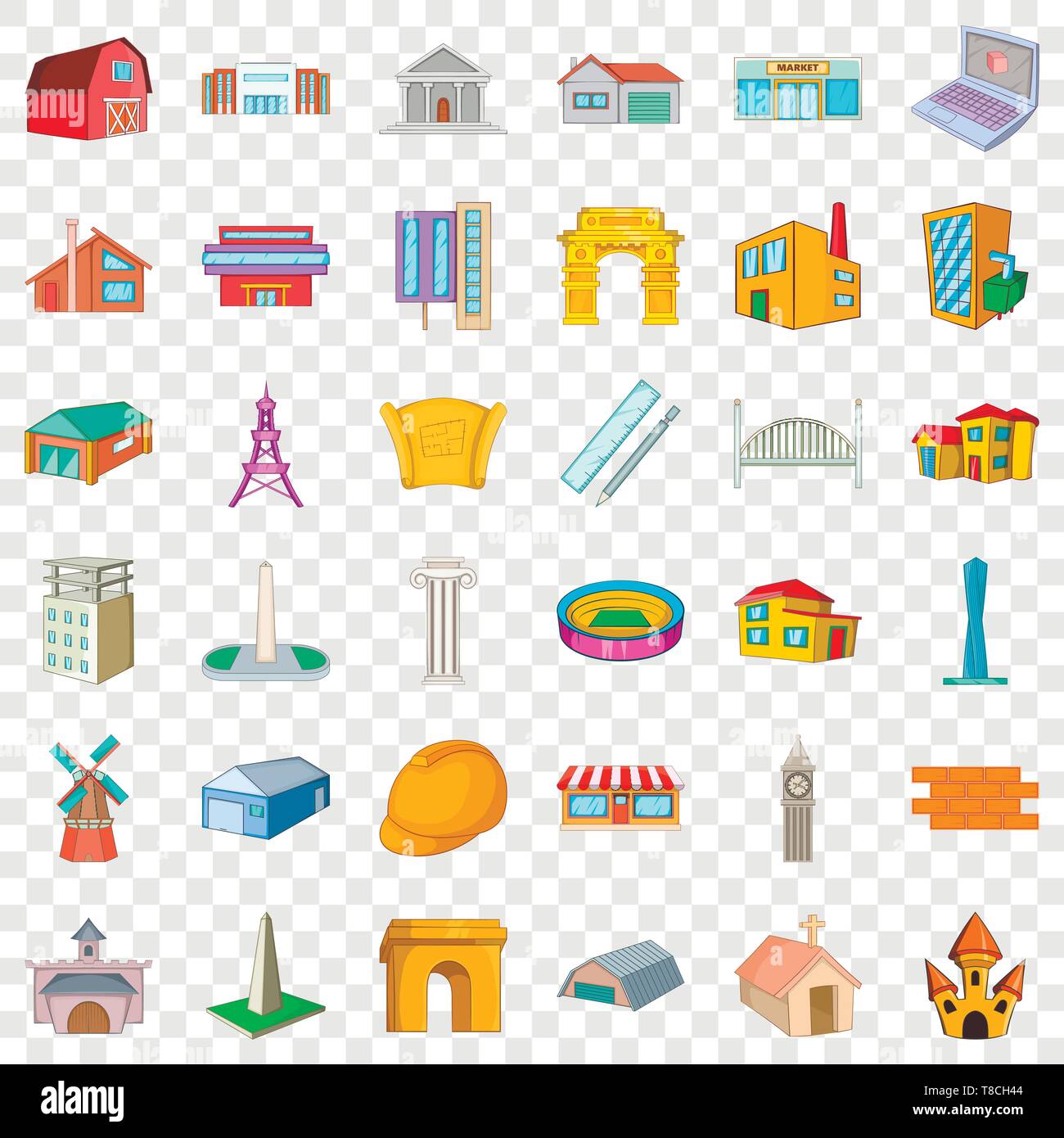 Building icons set, cartoon style Stock Vector Image & Art - Alamy
