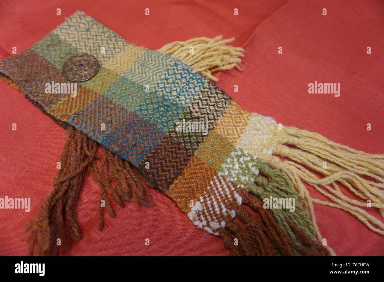 anglo saxon and viking belt fabric hanger and bronze brooch, hand woven ...