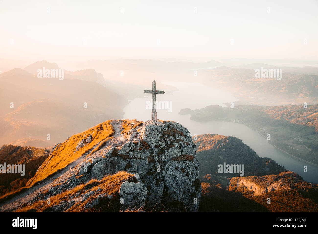 Wooden cross on mountain top hi-res stock photography and images - Alamy