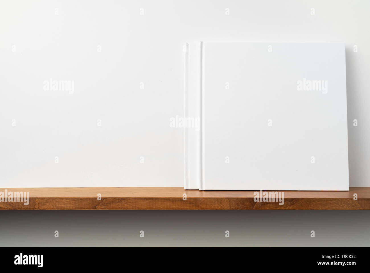 Design concept - front view of 2 square white notebook on bookshelf and ...