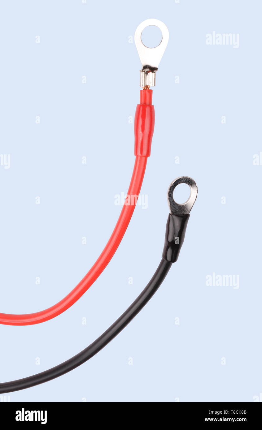 Two Wire Red and Black Isolated on Blue Stock Photo - Alamy