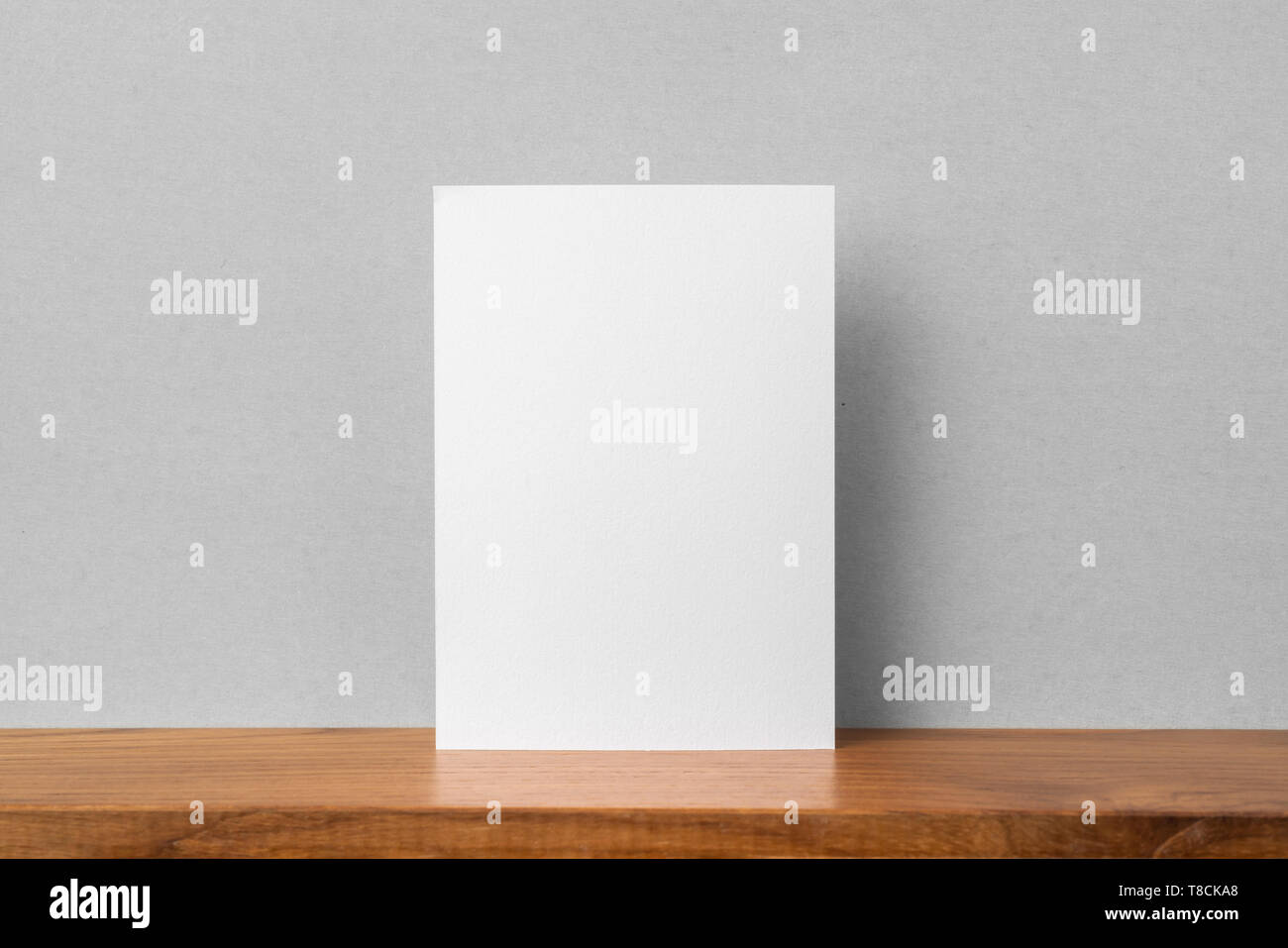 Design concept - front view of A4 paper on bookshelf and grey wall for ...