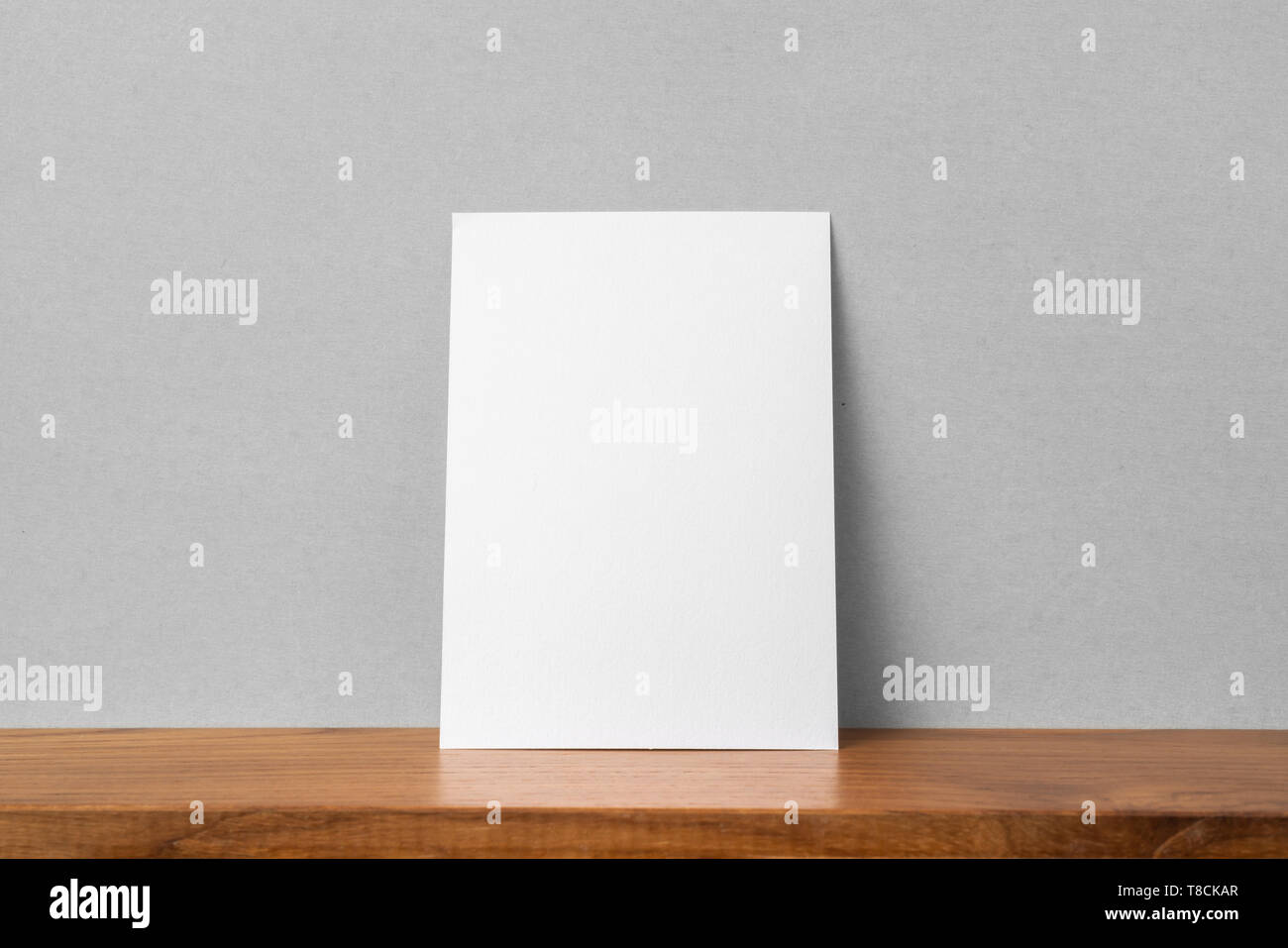 Design concept - front view of A4 paper on bookshelf and grey wall for ...