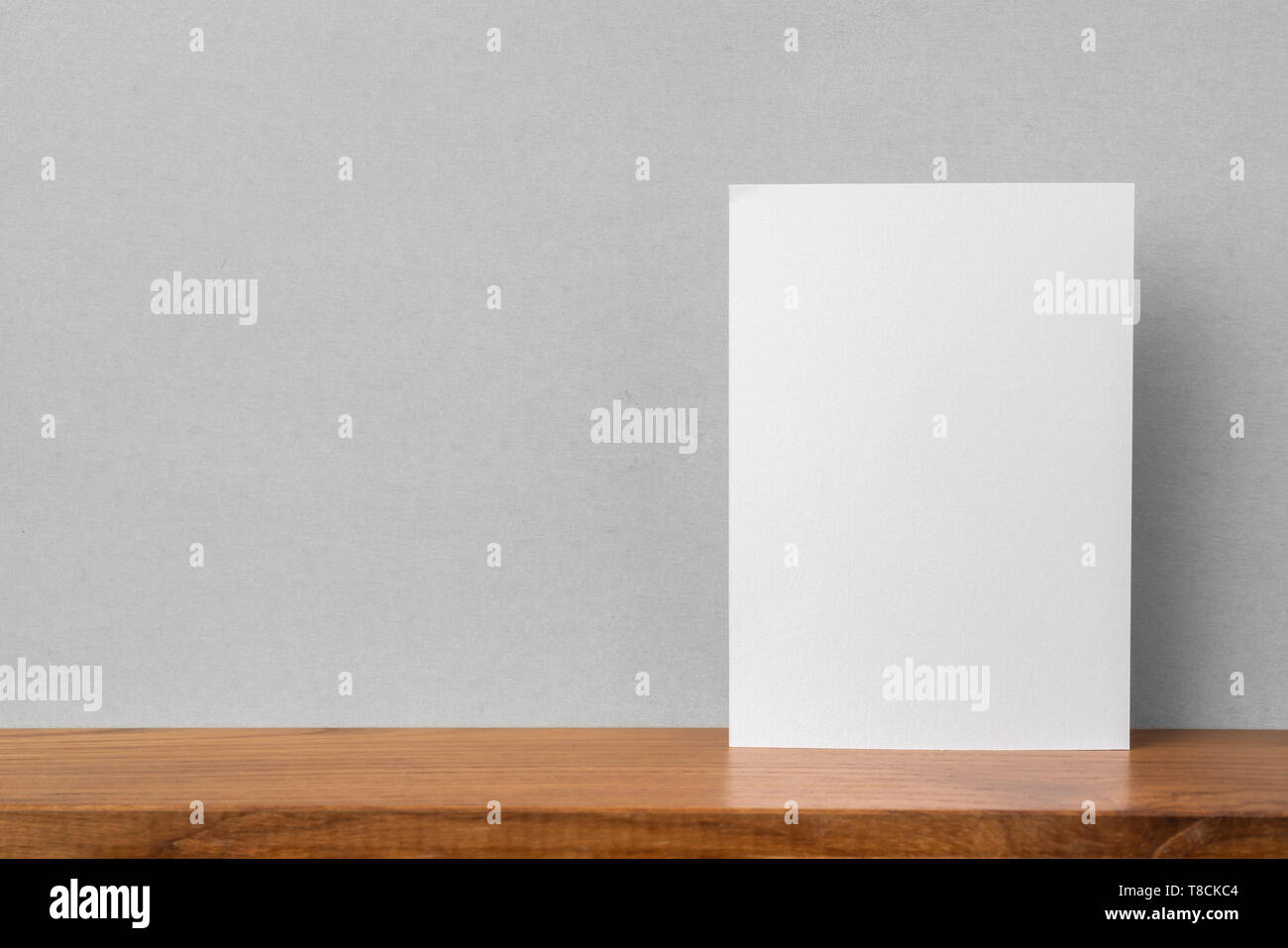 Design concept - front view of A4 paper on bookshelf and grey wall for ...