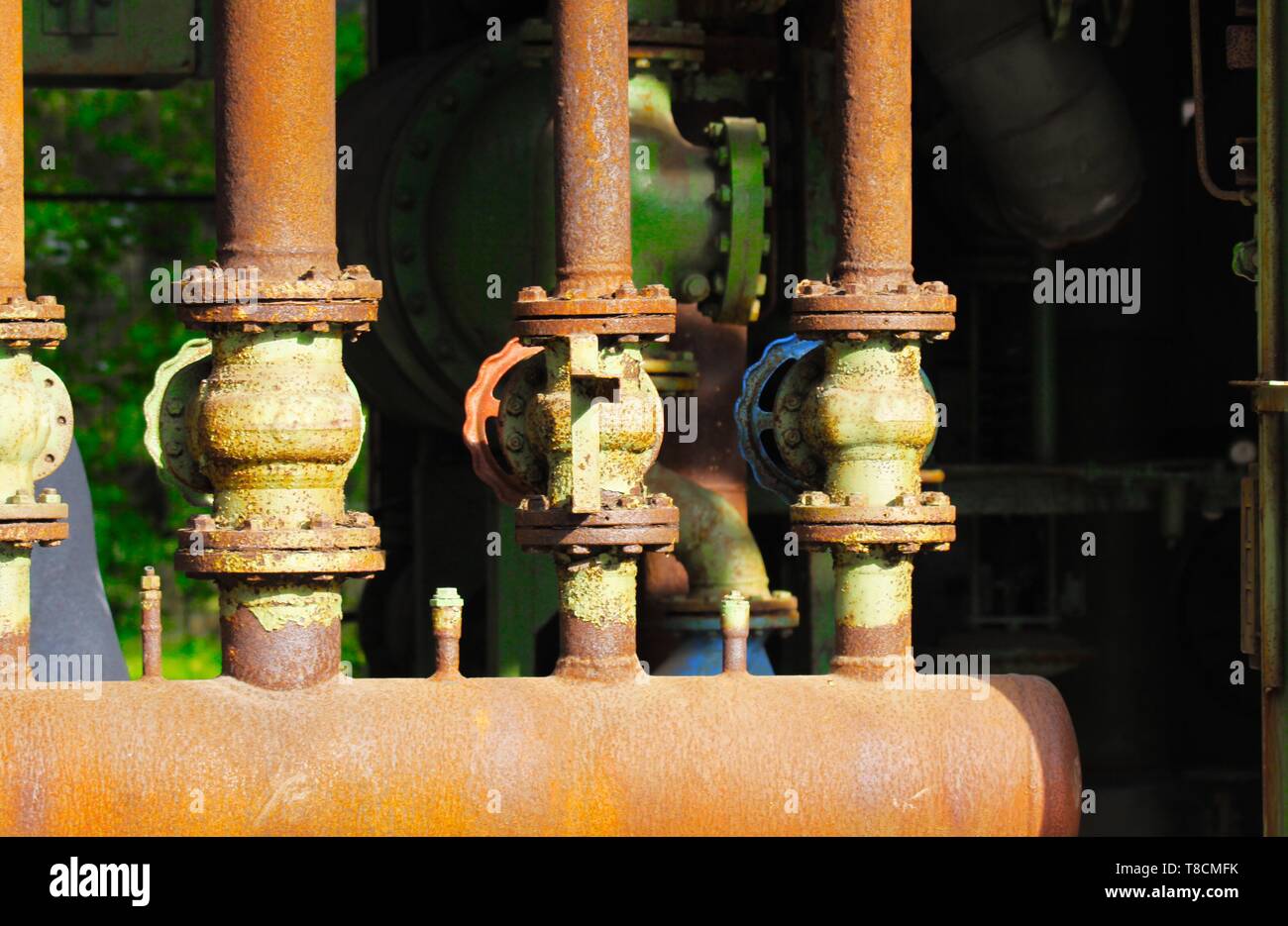 Landschaftspark Duisburg, Germany: Close up of rusty corroded tube ...