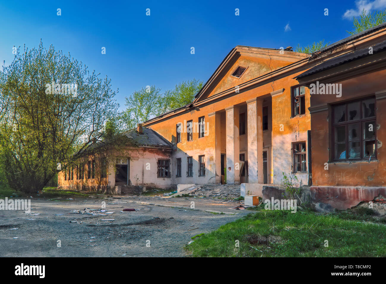 Old abandoned building. Landscape with the ruins of the old buildings ...