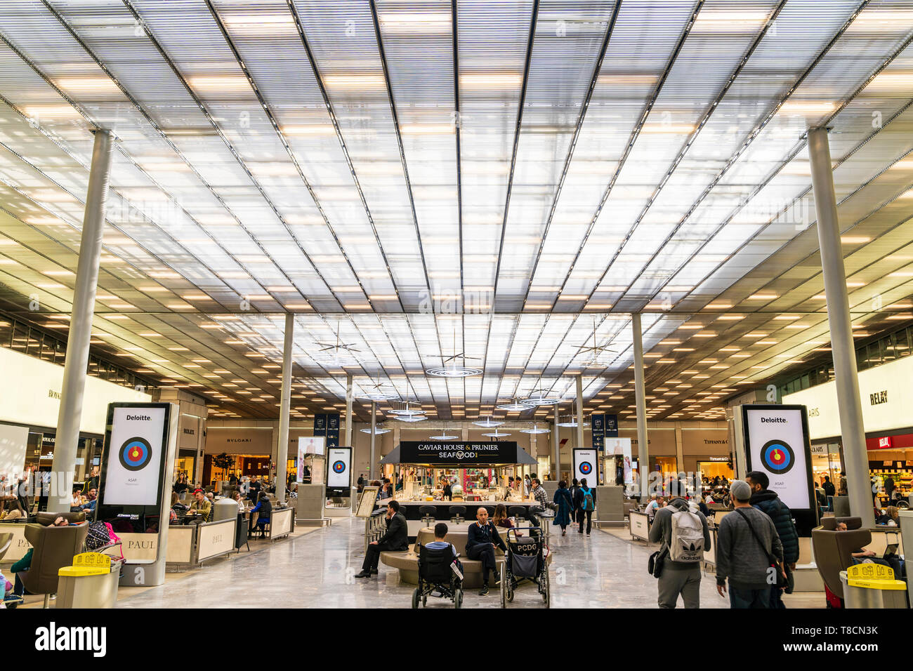 Charles De Gaulle Airport, interior. Main central departure lounge area ...