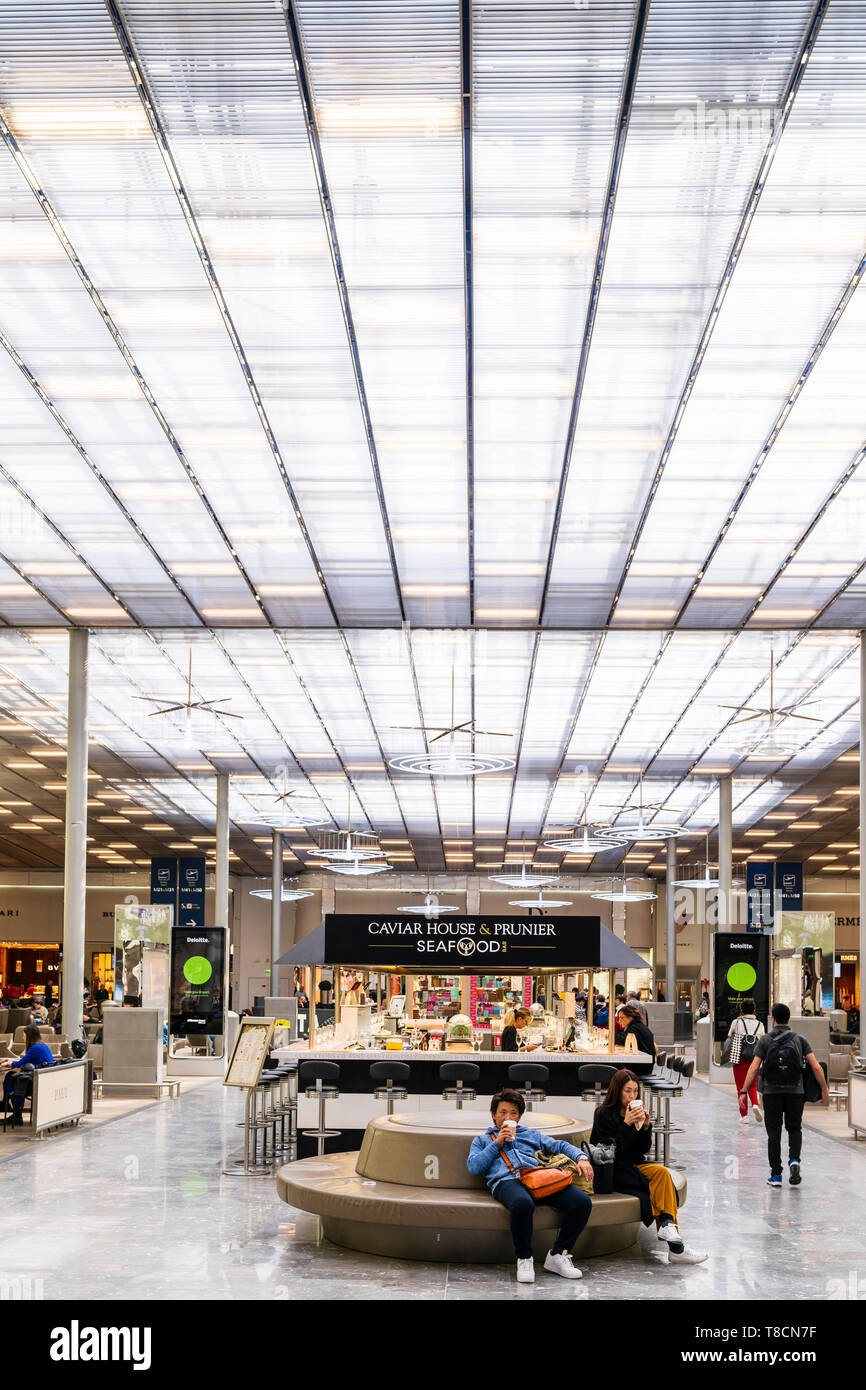 Charles De Gaulle Airport, interior. Main central departure lounge area ...