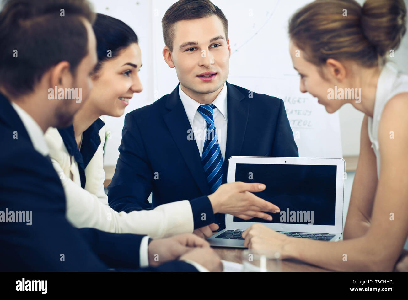 Business people at meeting in office background. Successful negotiation ...