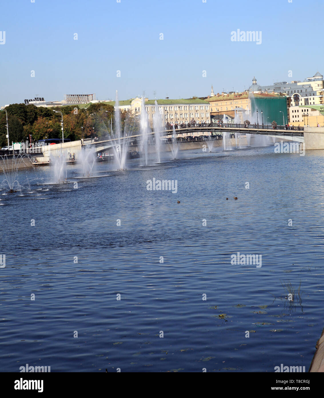 many fountain on river Stock Photo - Alamy