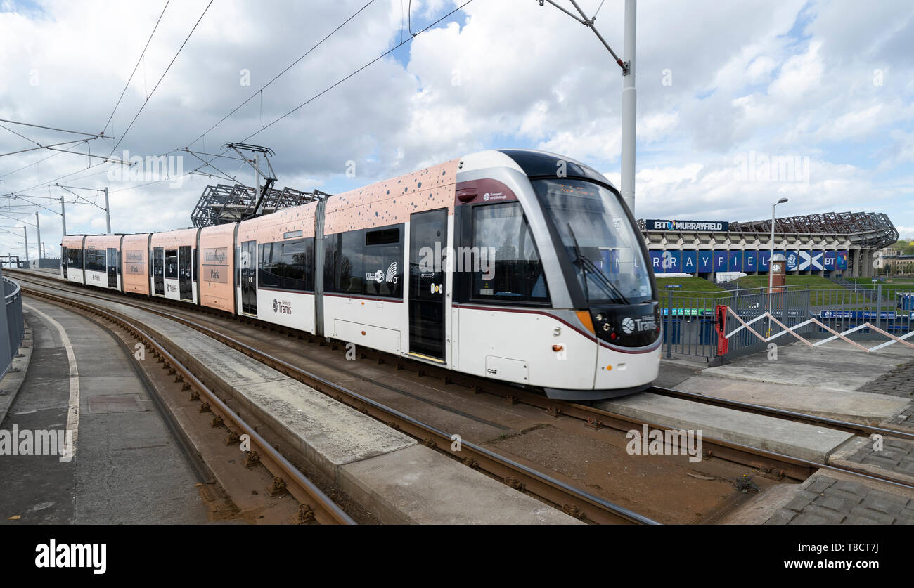 Edinburgh tram passing Murrayfield Stadium, Edinburgh, Scotland, UK ...