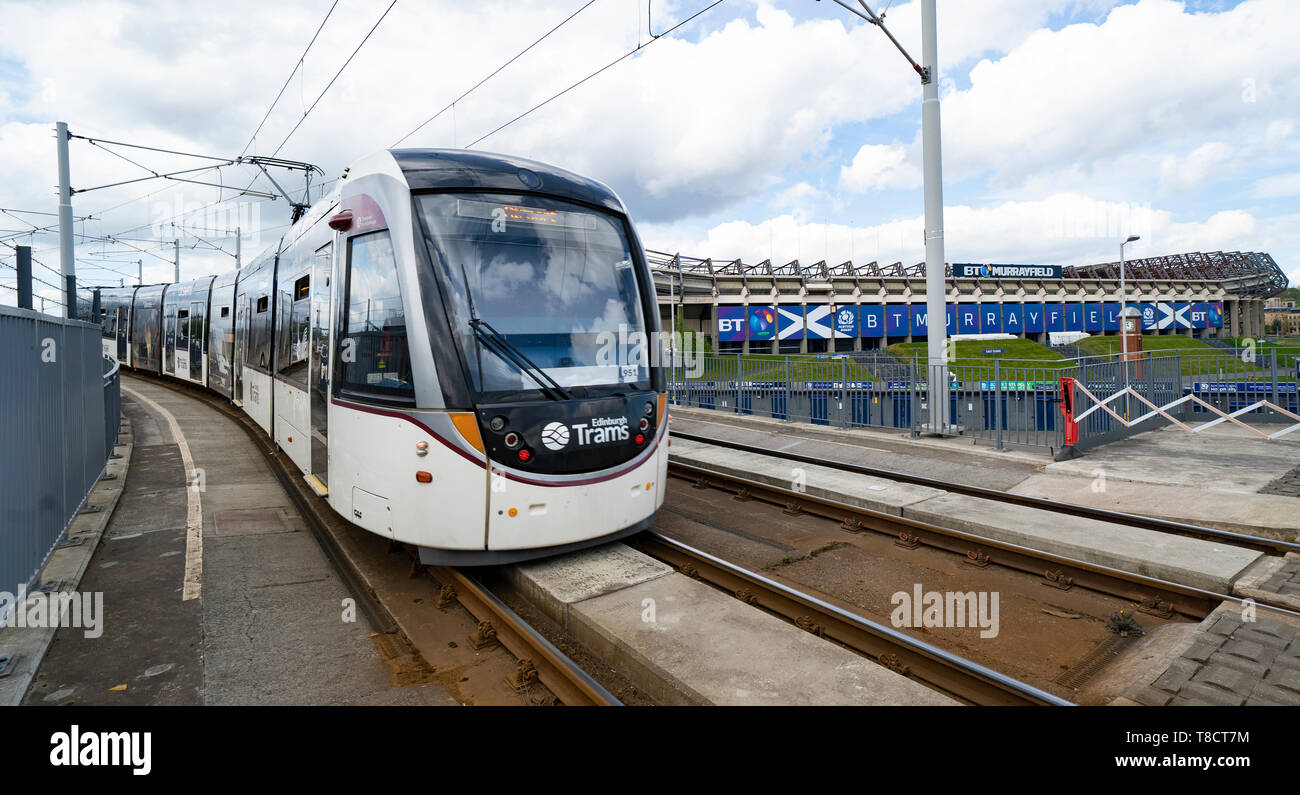 Edinburgh tram passing Murrayfield Stadium, Edinburgh, Scotland, UK ...