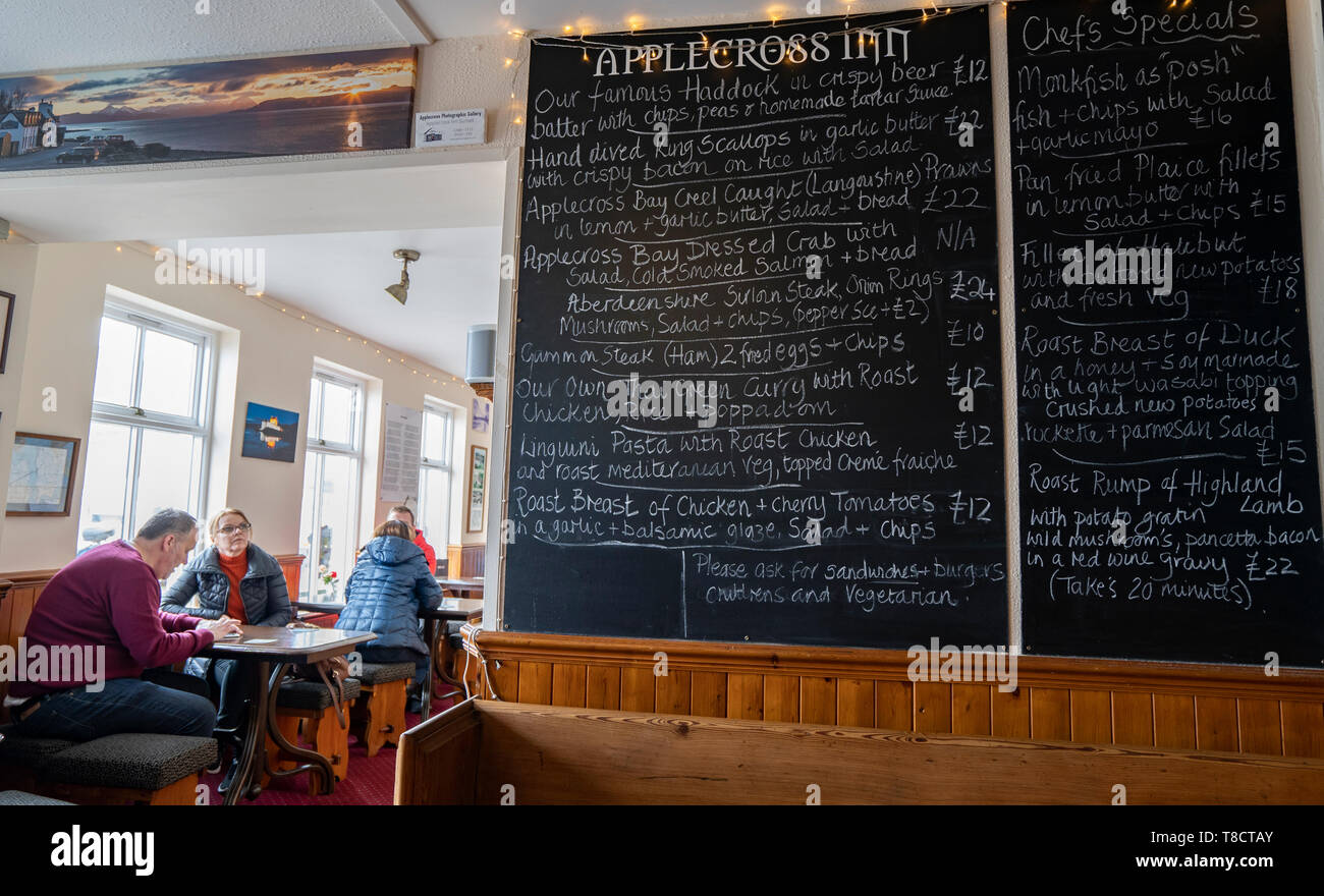 Menu blackboard in Applecross Inn on the North Coast 500 scenic driving ...