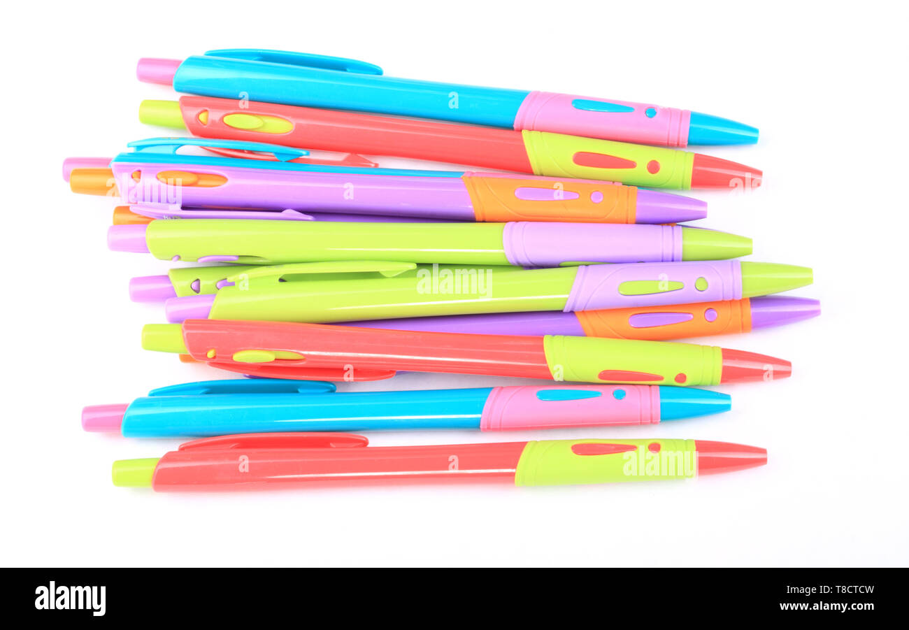 many Ball Pen on white Background Stock Photo - Alamy