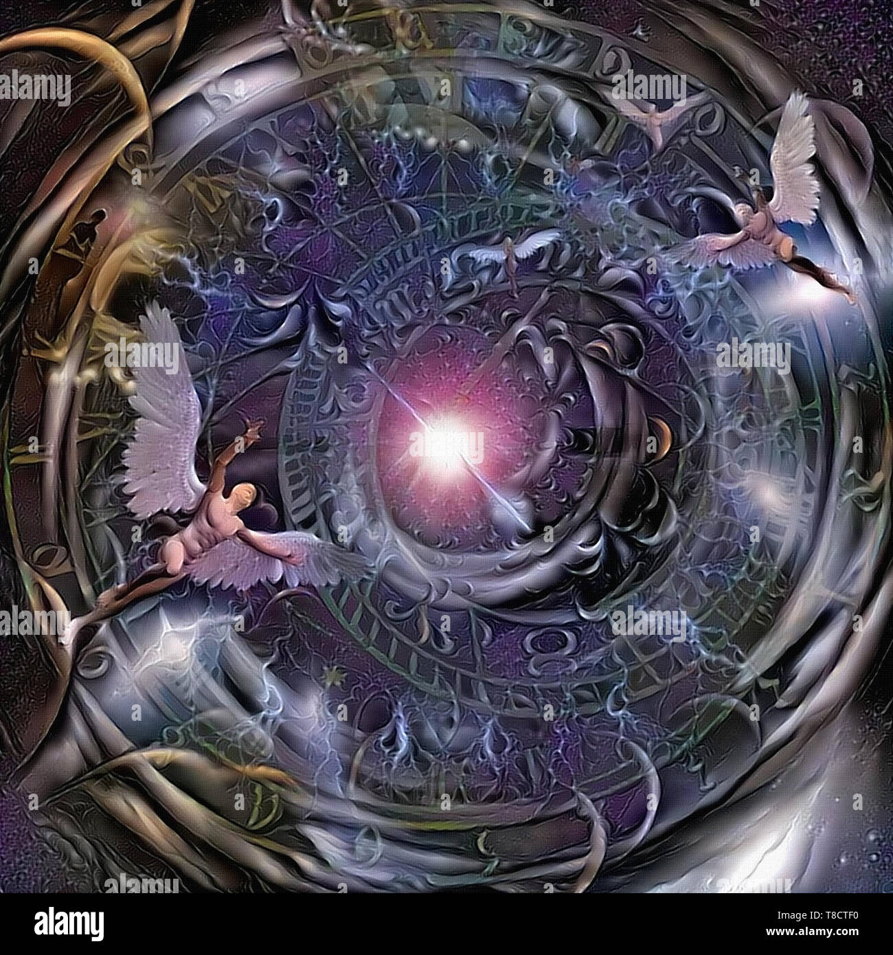 Angels in tunnel of time. Modern spiritual art Stock Photo - Alamy