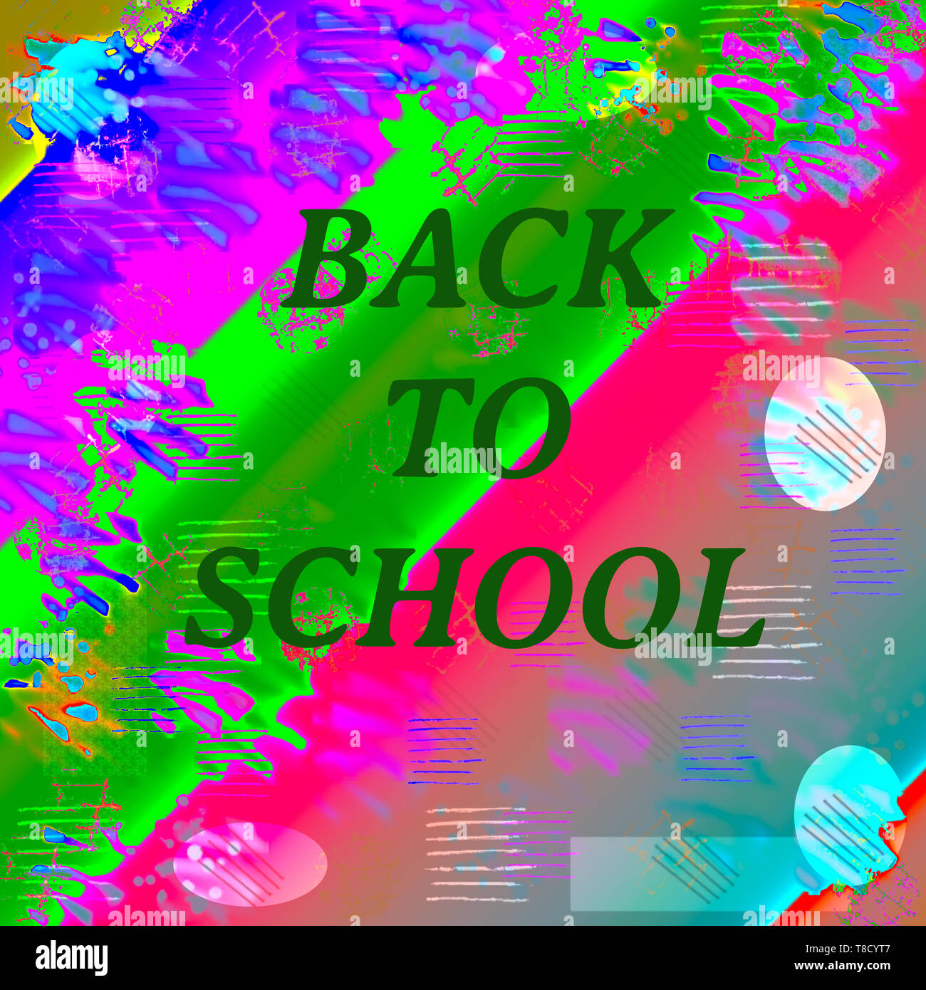 Colorful back to school text with green, pink, purple background Stock ...