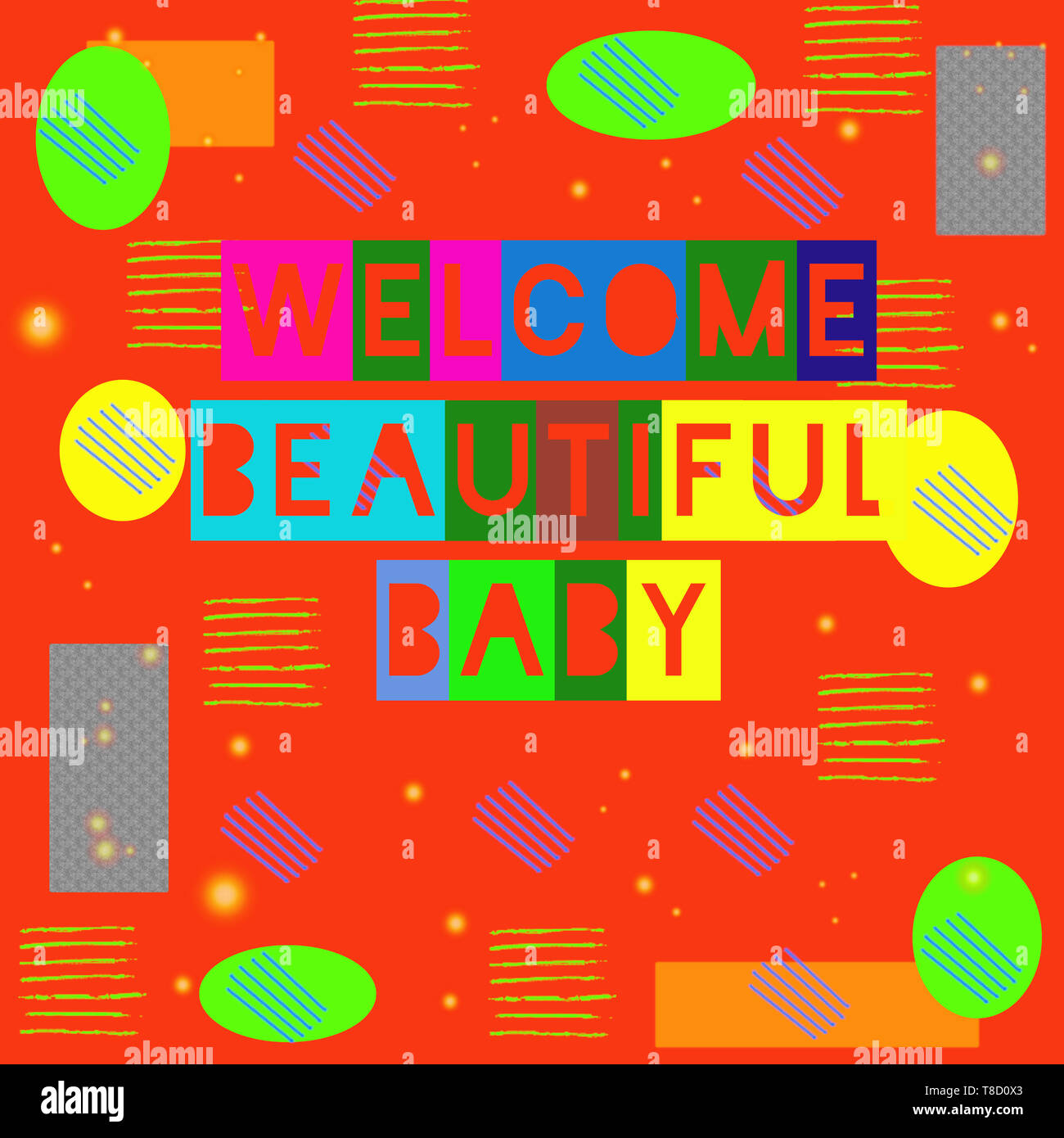Red background with circles and squares with typography Welcome ...