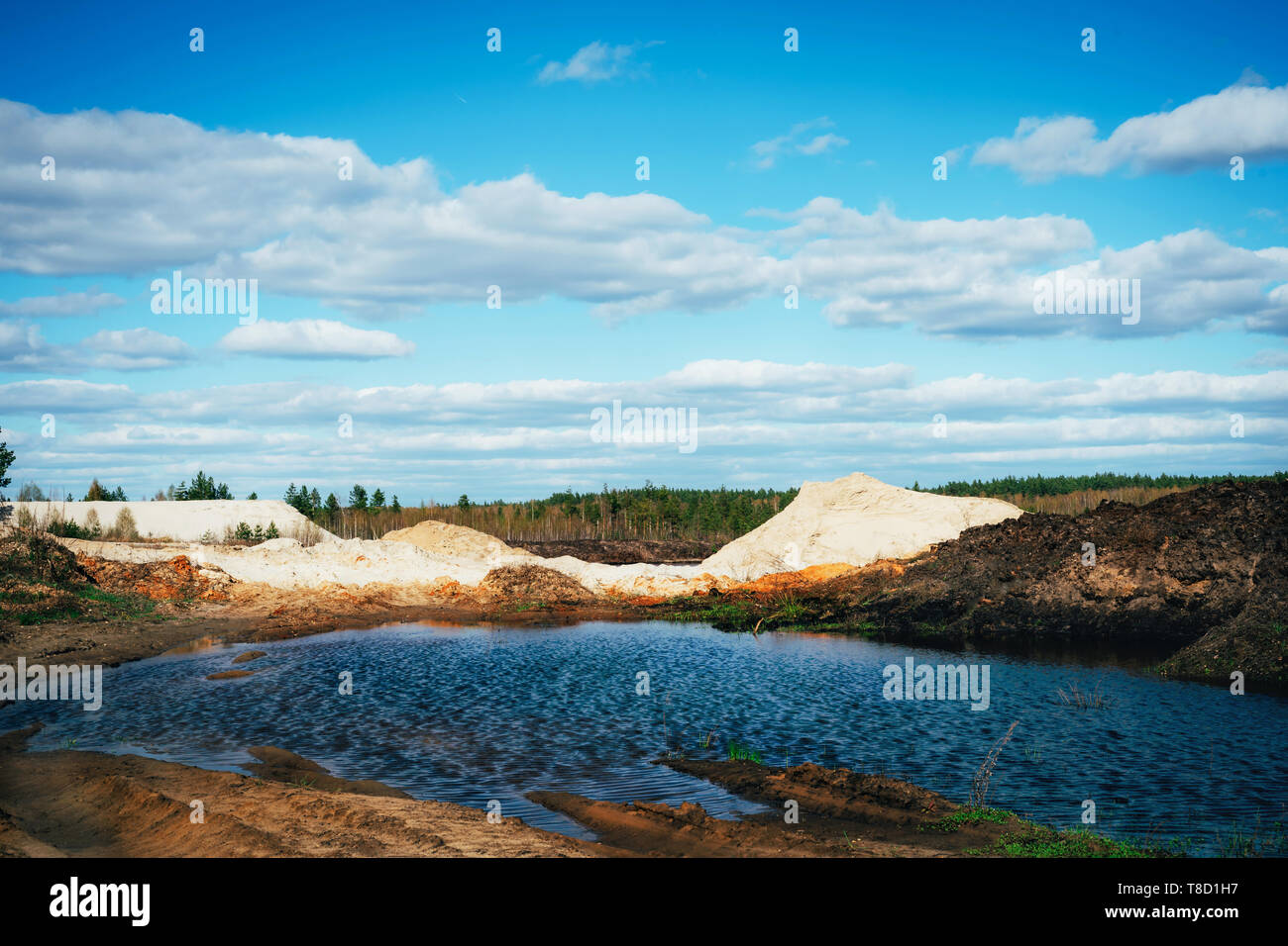 Industrial sand quarry with artificial reservoir. Sand pit ...