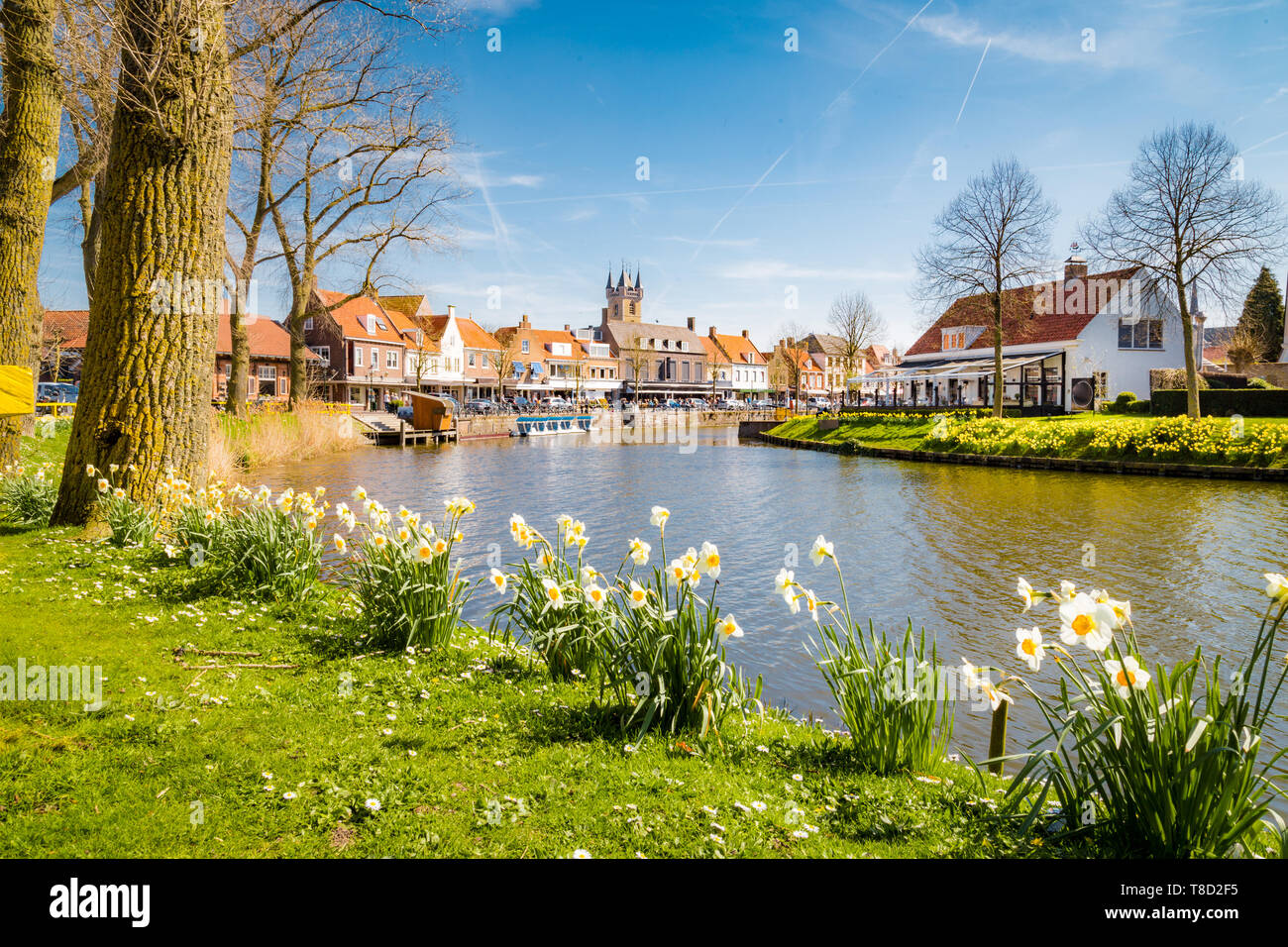 Beautiful view of the historic town of Sluis on a scenic sunny day with ...