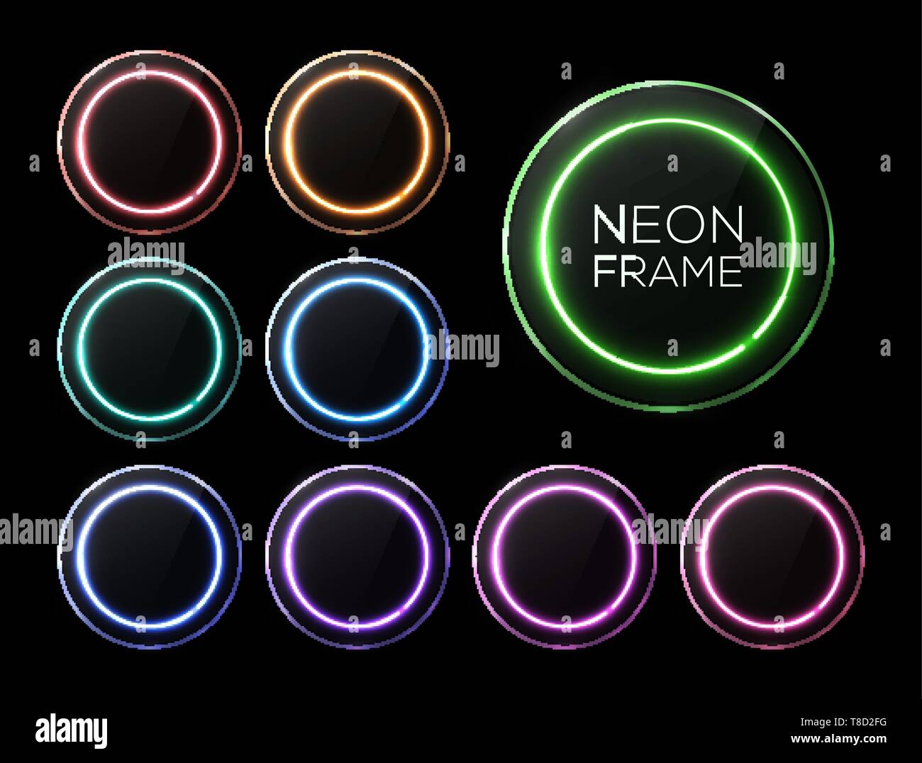 Shiny banner set. Colorful neon light circle frame Stock Vector Image ...