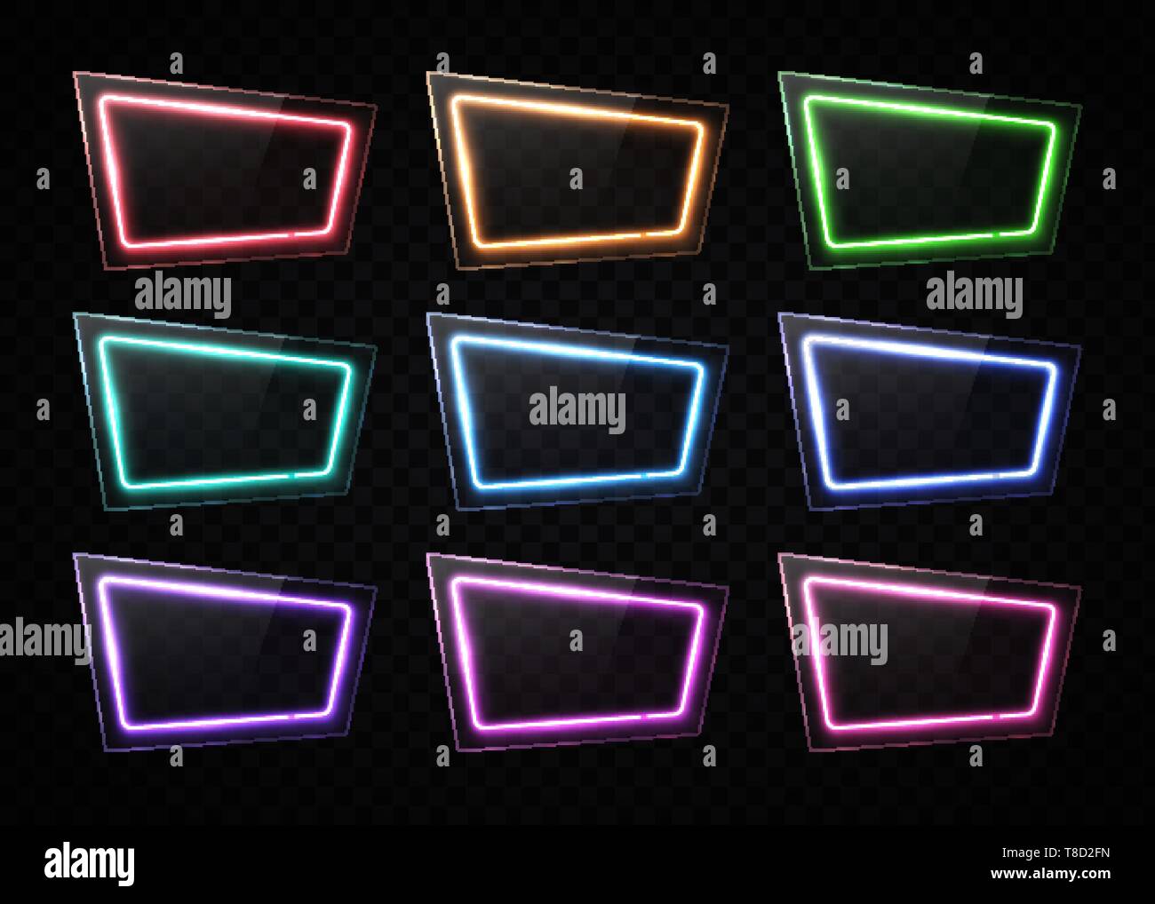 Glowing rectangle neon signs with glass texture Stock Vector Image ...