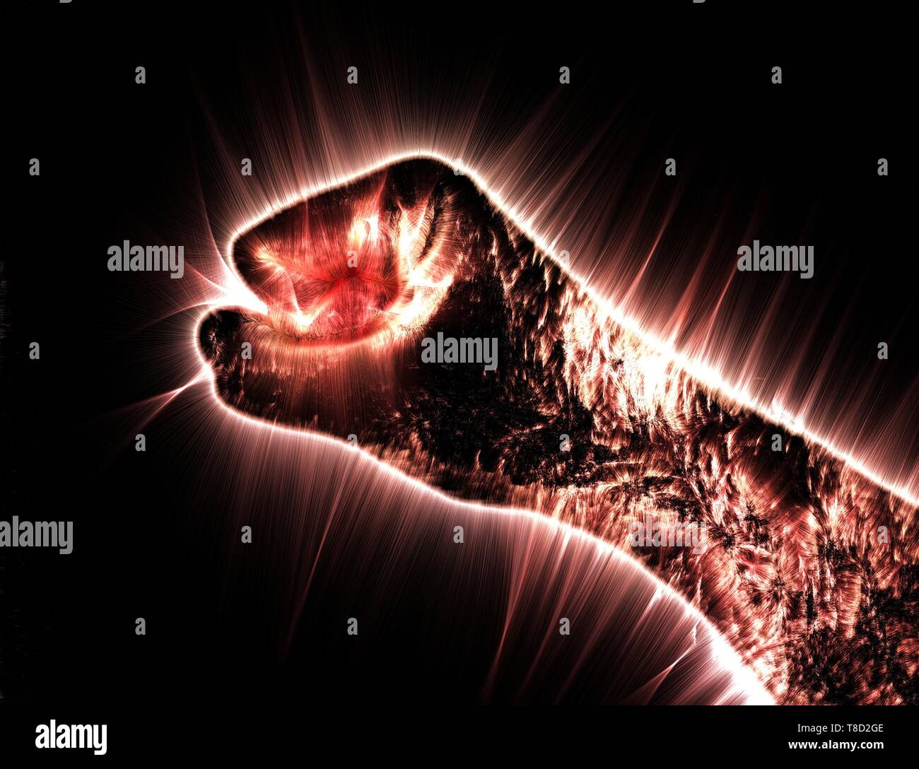 Kirlian aura photography of a glowing human male hand showing different ...