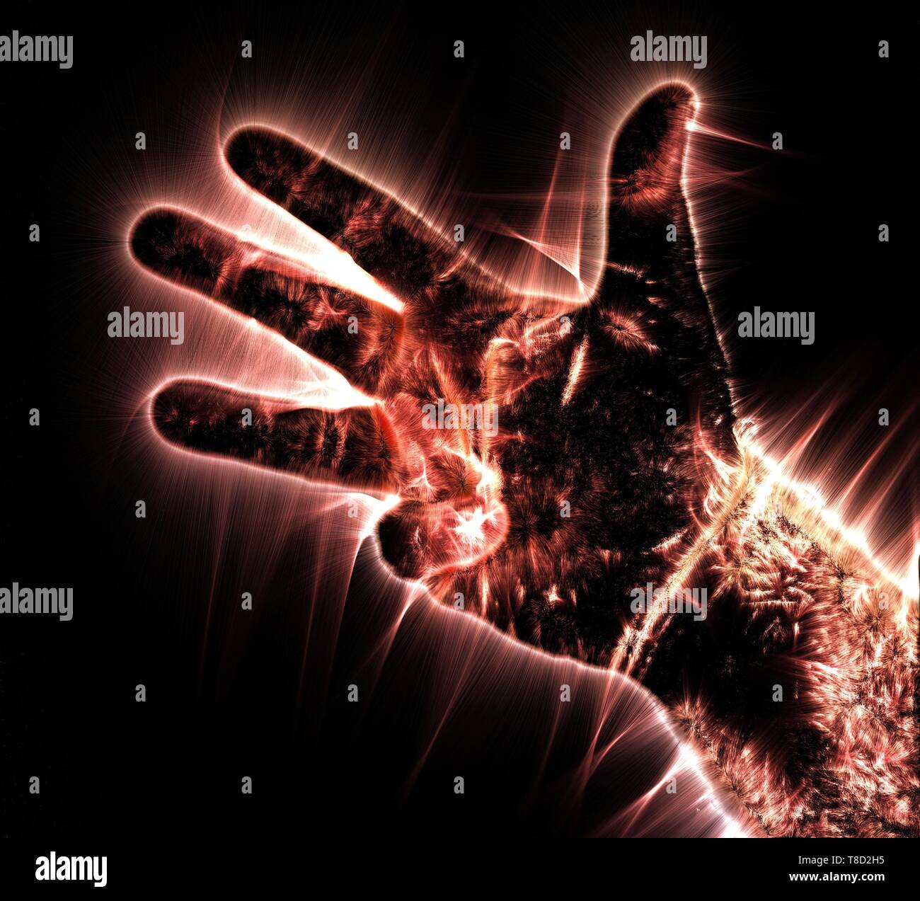 Kirlian aura photography of a glowing human male hand showing different ...