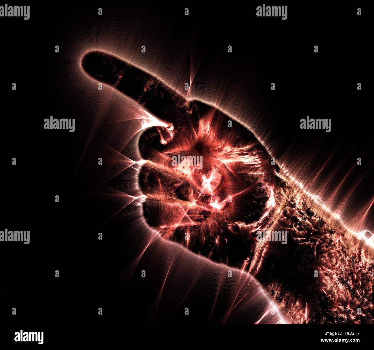 Kirlian aura photography of a glowing human male hand showing different ...