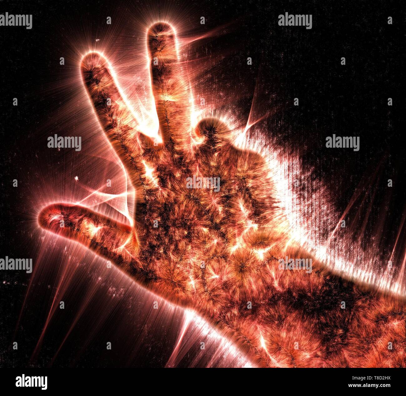 Kirlian aura photography of a glowing human male hand showing different ...
