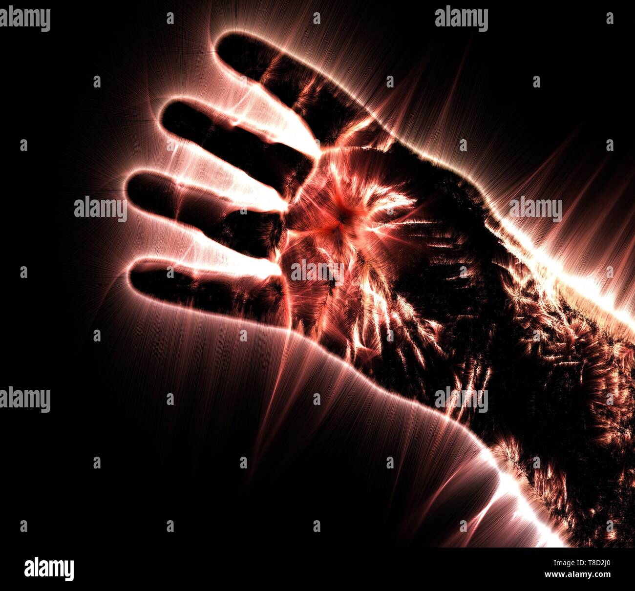 Kirlian aura photography of a glowing human male hand showing different ...