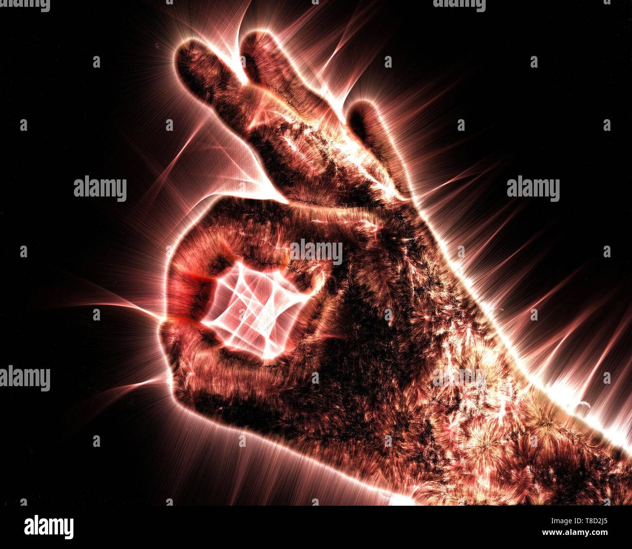 Kirlian aura photography of a glowing human male hand showing different ...