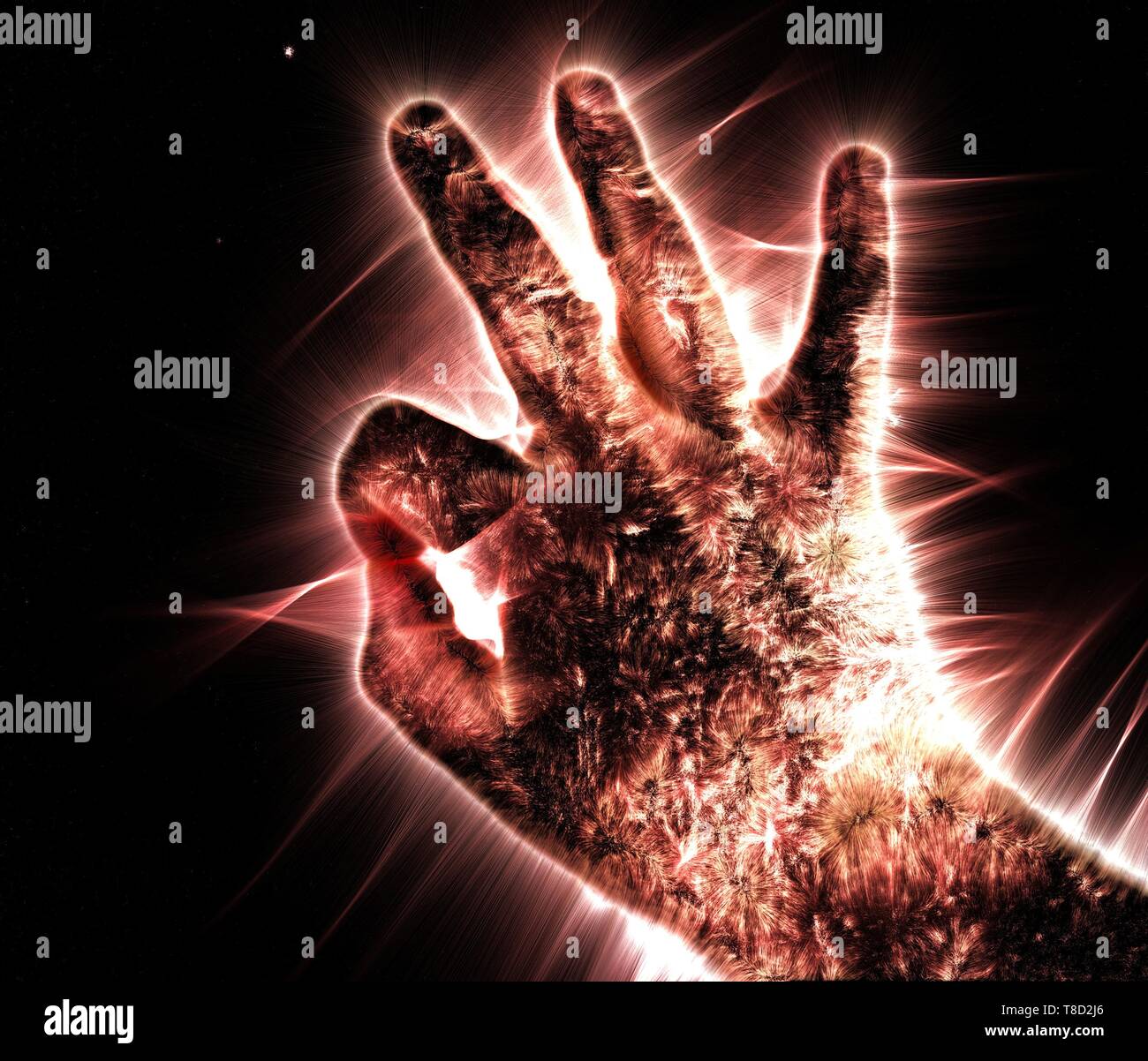 Kirlian aura photography of a glowing human male hand showing different ...