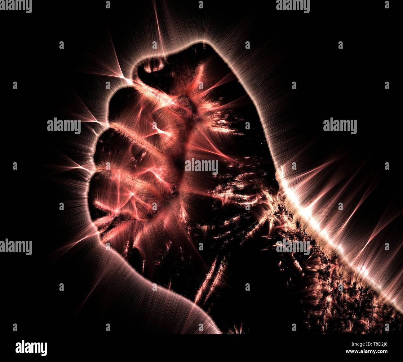 Kirlian aura photography of a glowing human male hand showing different ...