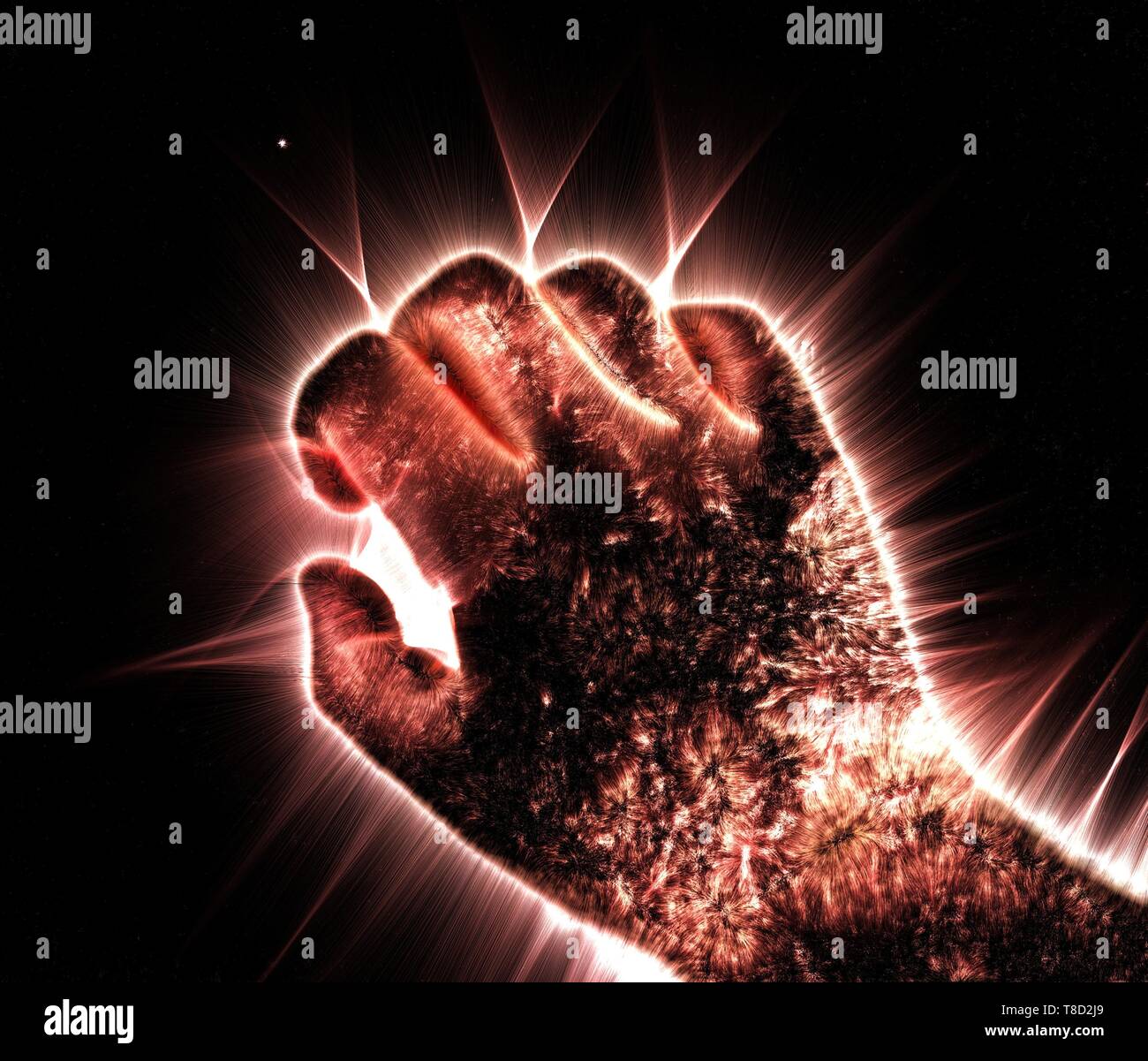 Kirlian aura photography of a glowing human male hand showing different ...