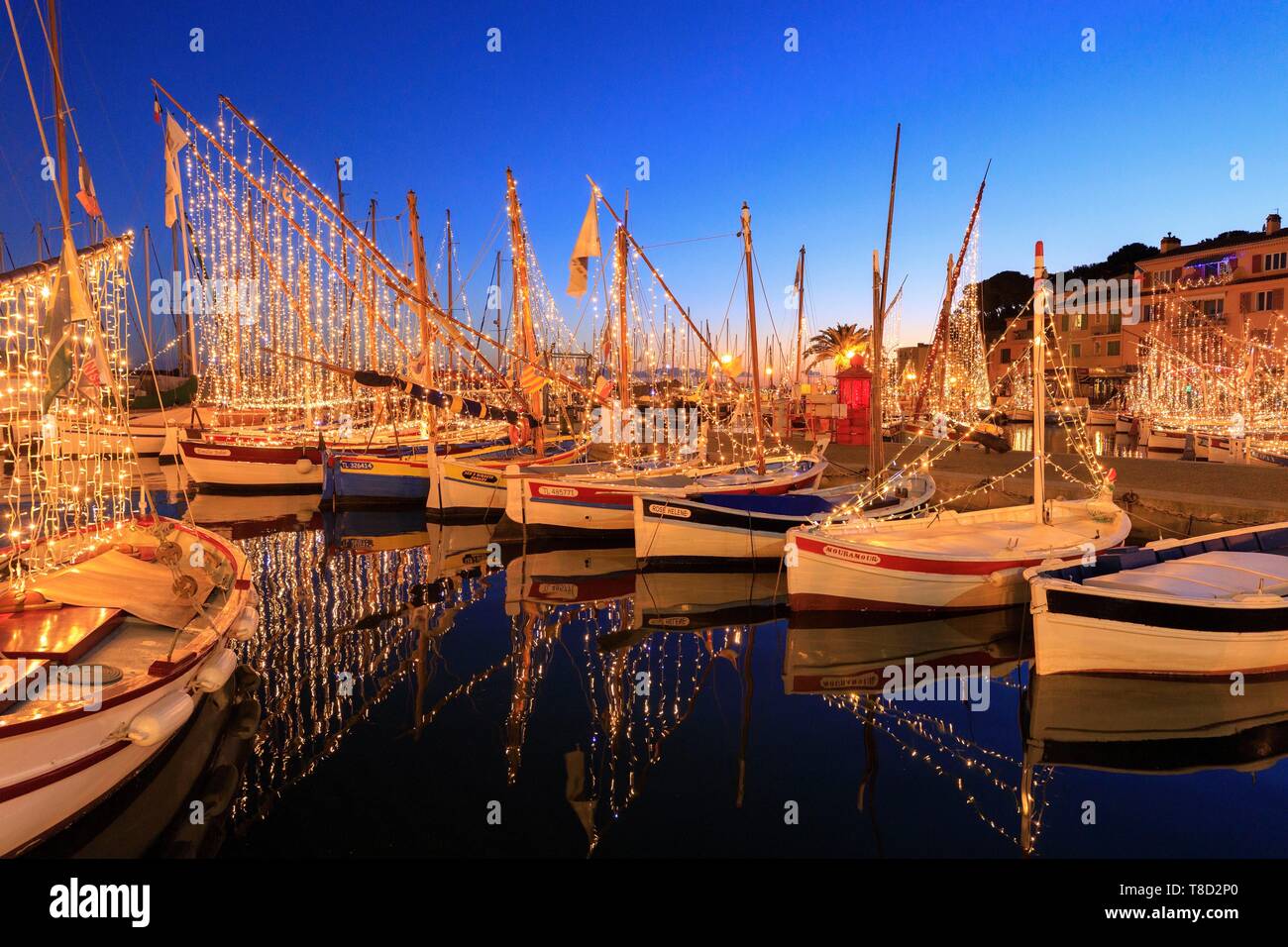 France, Var, Sanary sur Mer, the port, Christmas illuminations Stock ...