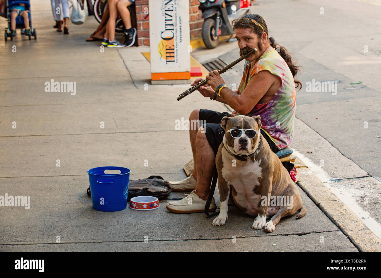 Key West, USA-december 26. 2015 : Street musian or man playing flute ...