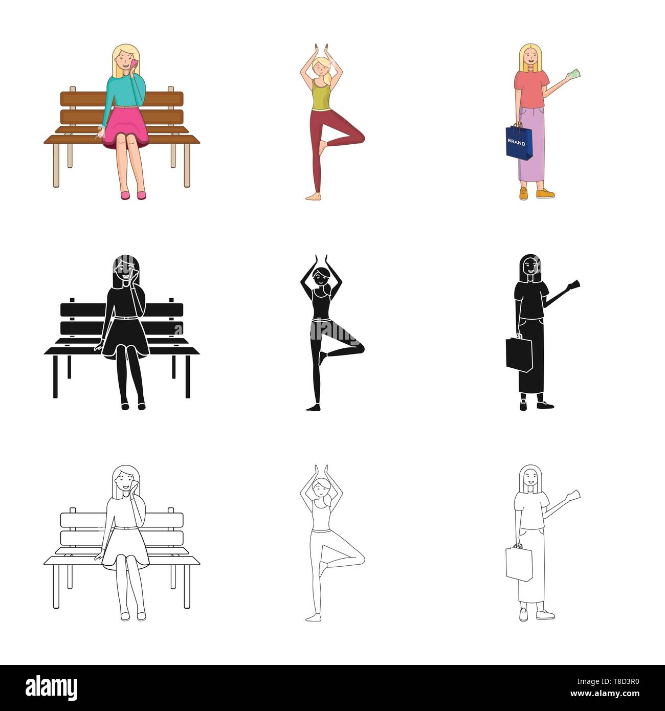 Vector design of posture and mood symbol. Set of posture and female ...