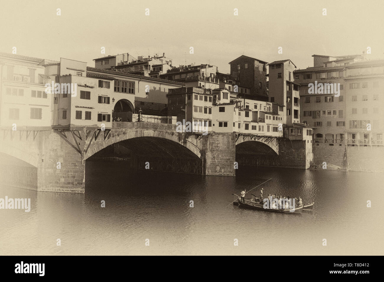 The Ponte Vecchio, a medieval stone closed-spandrel segmental arch ...