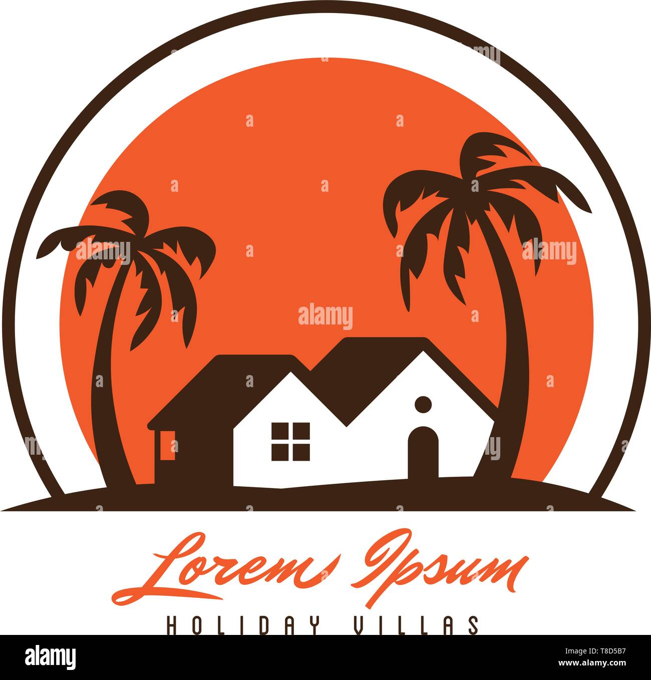 Beach hut and palm trees in sunset vector logo template Stock Vector ...