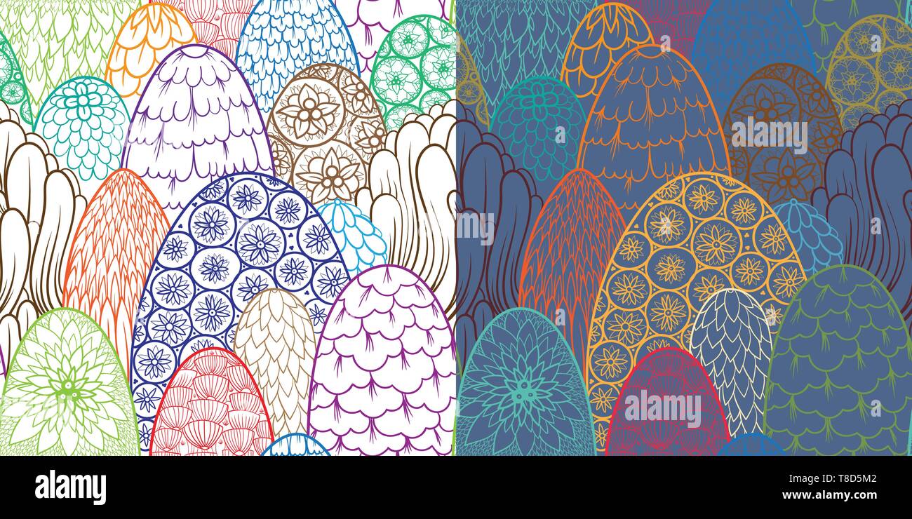 Stylized seamless pattern with contour trees and bushes. Vector ...