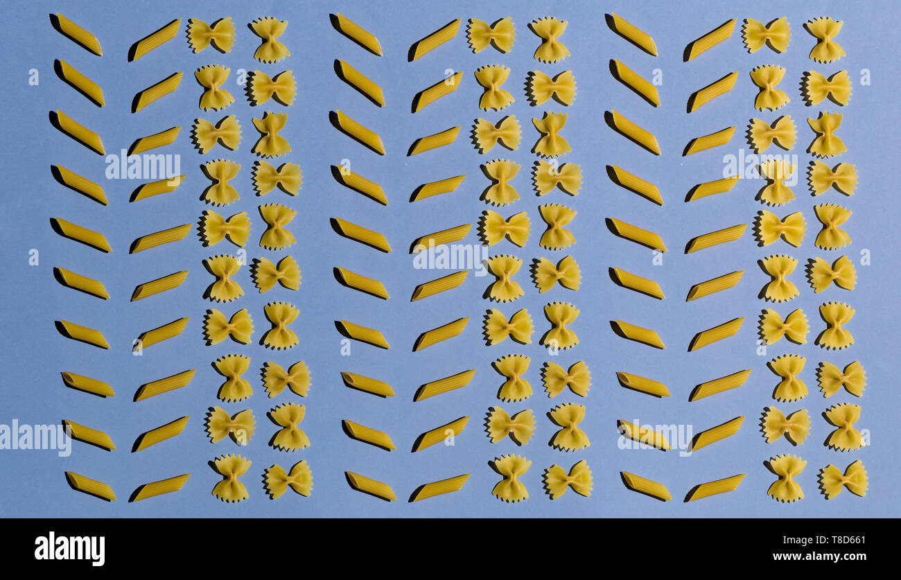 collection of different kinds of pasta, unusual strange art, top view ...