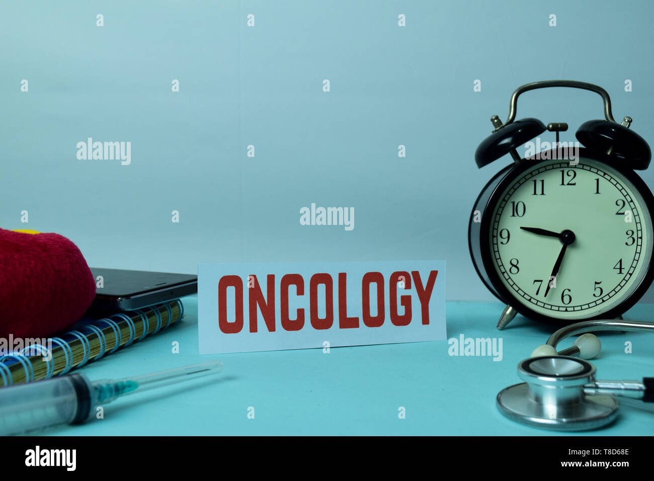 Oncology Planning on Background of Working Table with Office Supplies ...