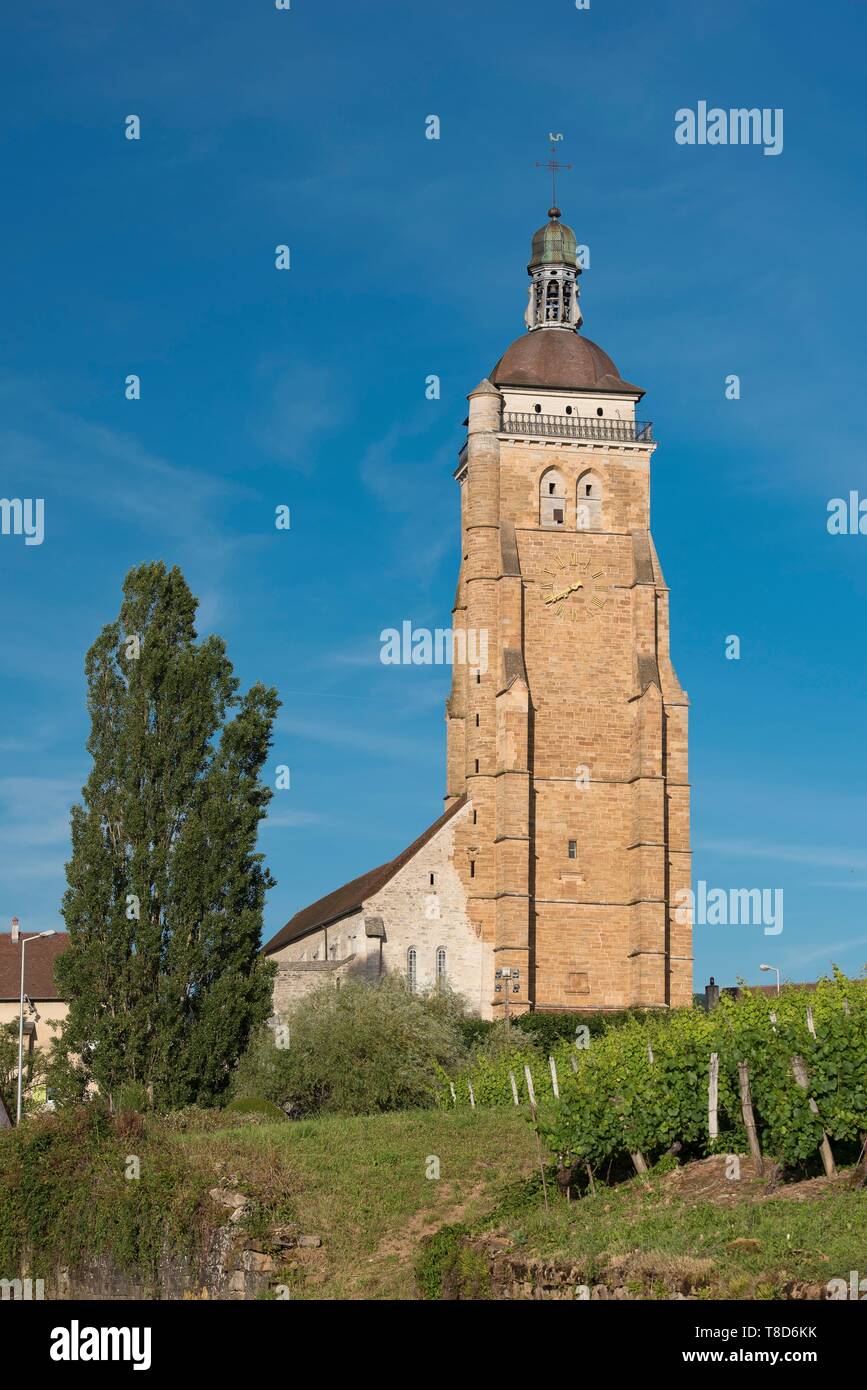 France, Jura, Arbois, the bell tower watchtower of saint Juste church ...