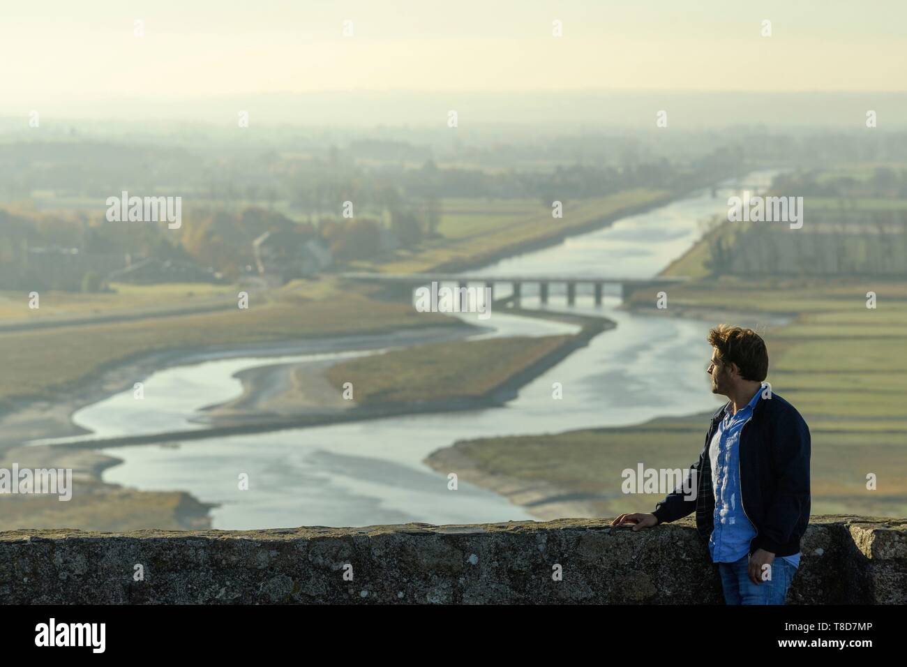 France, Manche, the Mont-Saint-Michel, the Couesnon river from one of ...