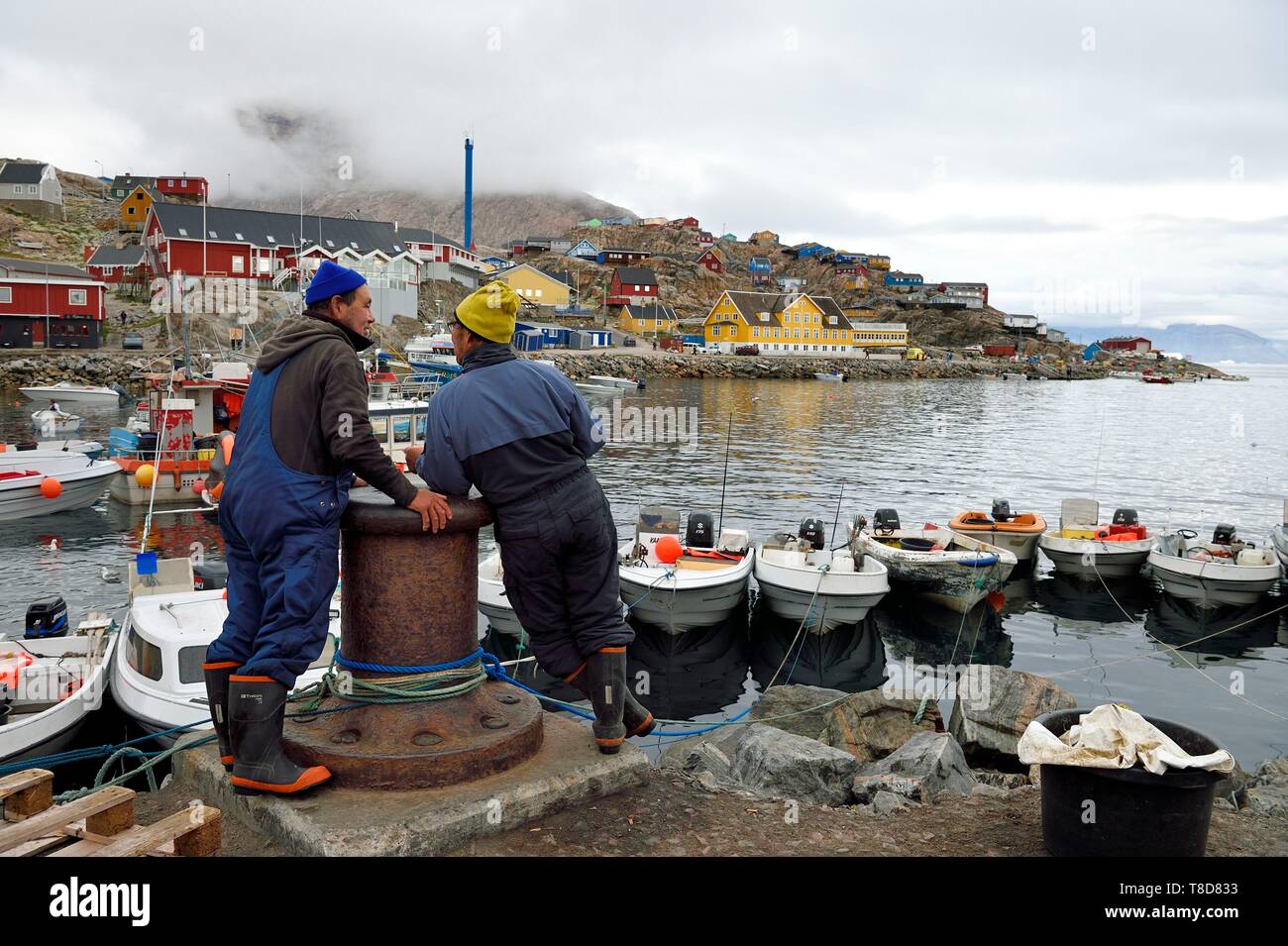Greenland, west coast, Baffin bay, the town of Uummannaq clinging to ...