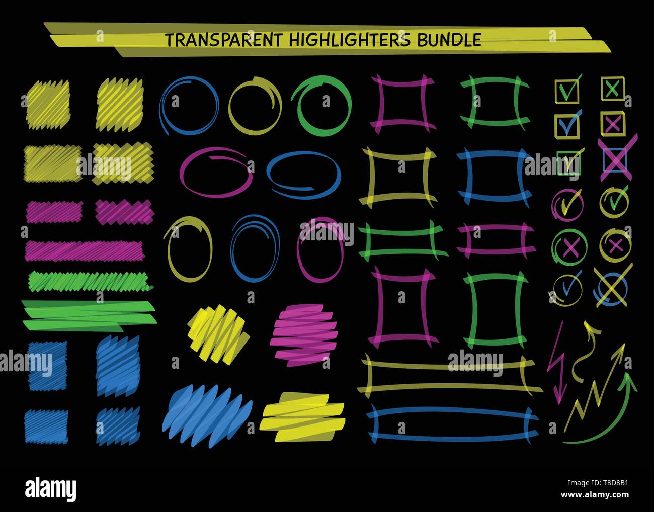 Transparent highlight marker frames and scribble vector illustration ...